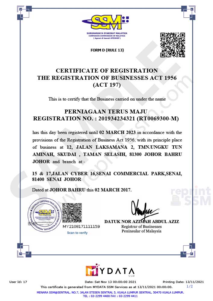 Contoh Dokumen SSM Dengan CTC Cetak Semula SSM